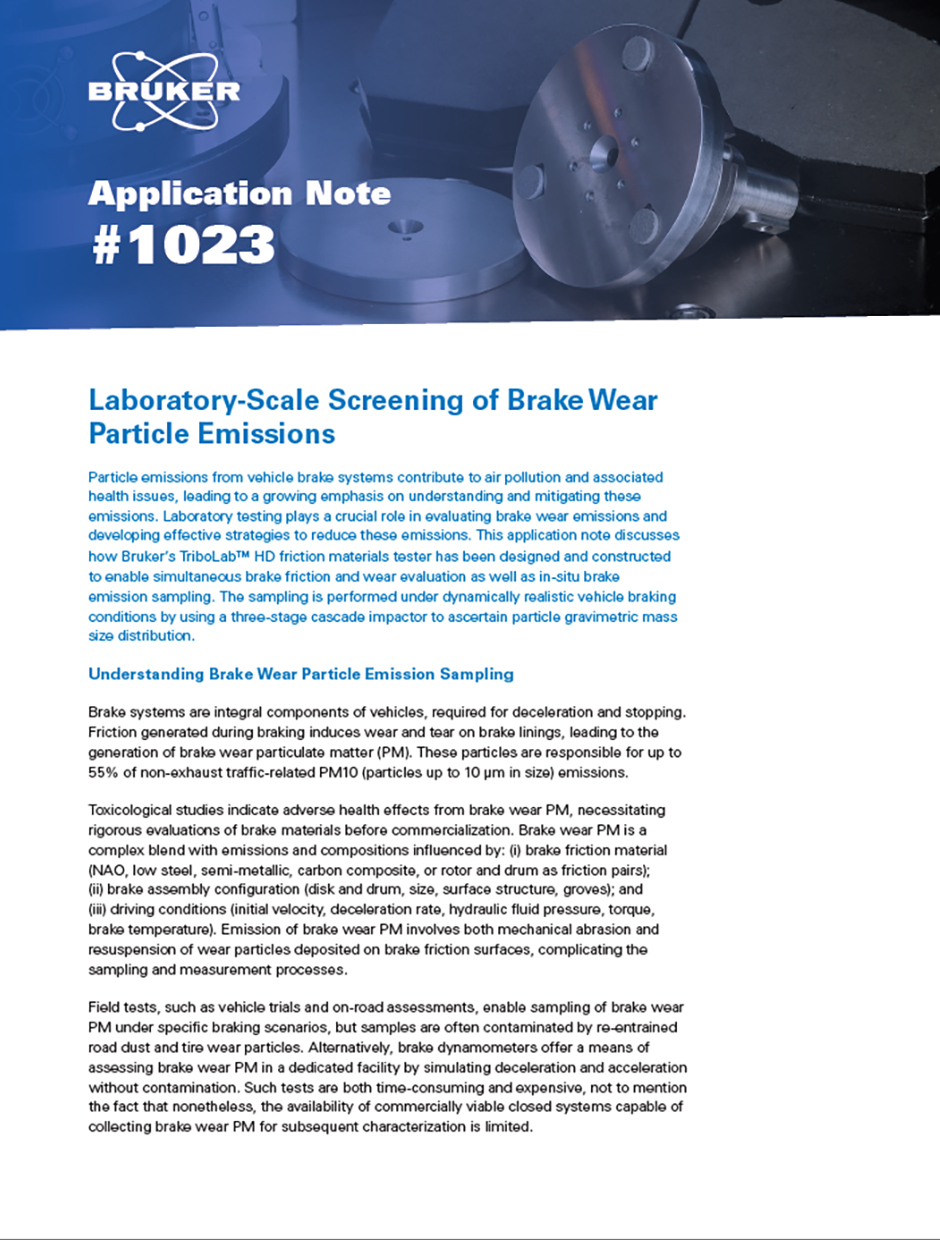 AN1023 Laboratory-Scale Screening of Brake Wear Particle Emissions | Bruker