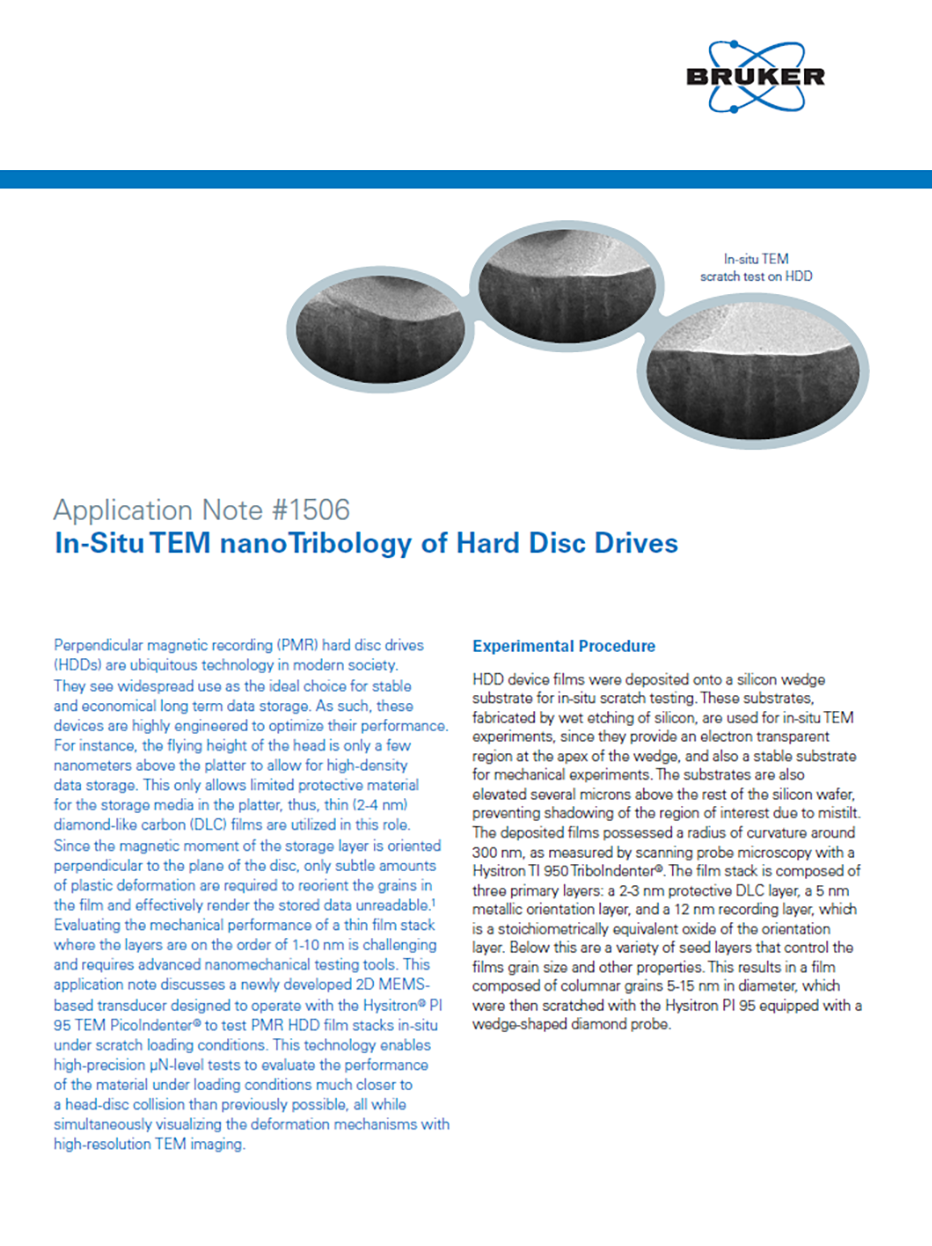 Application Note: In-Situ TEM nanoTribology of Hard Disc Drives | Bruker