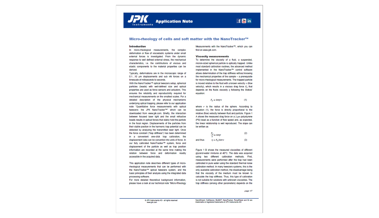 Application Note: Micro-Rheology of Cells and Soft Matter with the NanoTracker™ | Bruker
