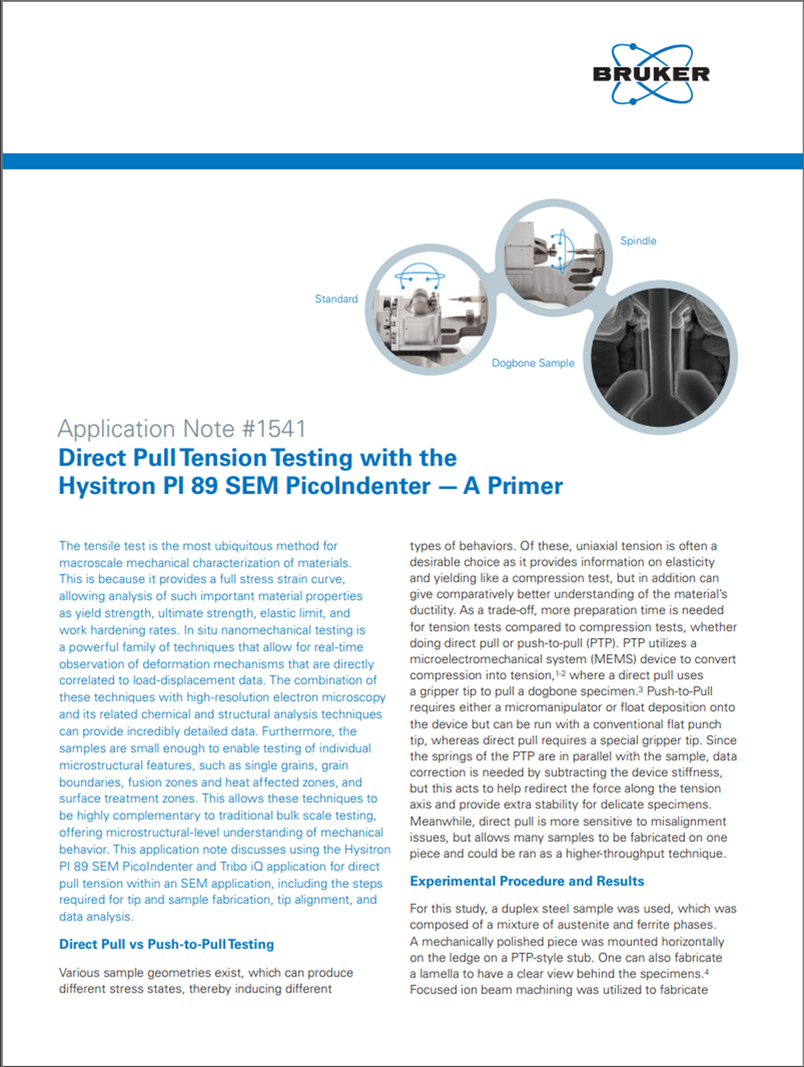 Direct Pull Tension Testing with the Hysitron PI 89 SEM PicoIndenter ...